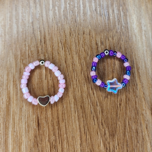 Hand Crafted | Jewelry | Holographic Star Gold Heart Beaded Ring Set ...